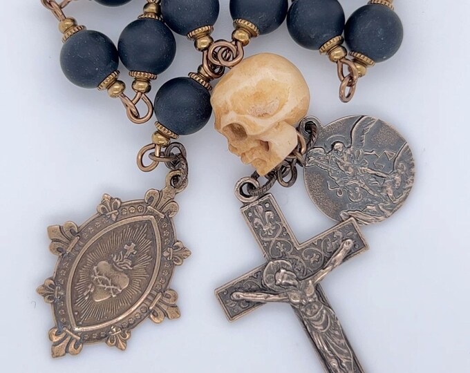 Memento Mori Sacred Heart St. Michael Black Onyx Bronze Catholic Tenner ...
