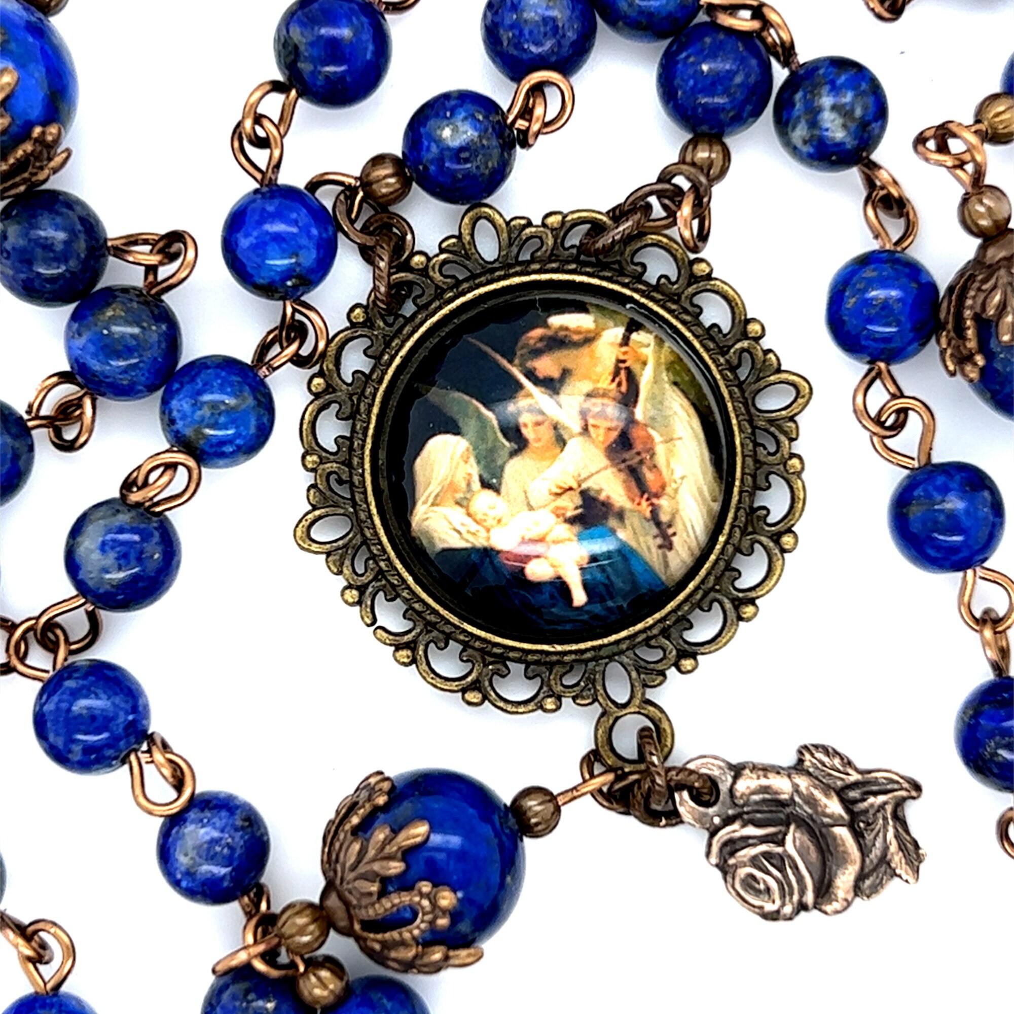 Song of the Angels Rose Miraculous Medal Lapis Lazuli Gemstone Bronze 5 ...