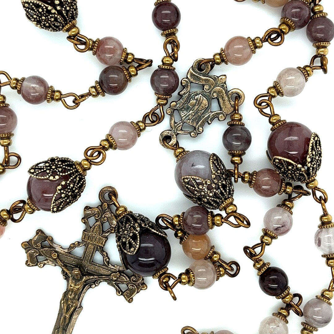 Jesus/mary Profile Mauve Phantom Quartz Gemstone 5 Decade Rosary ...