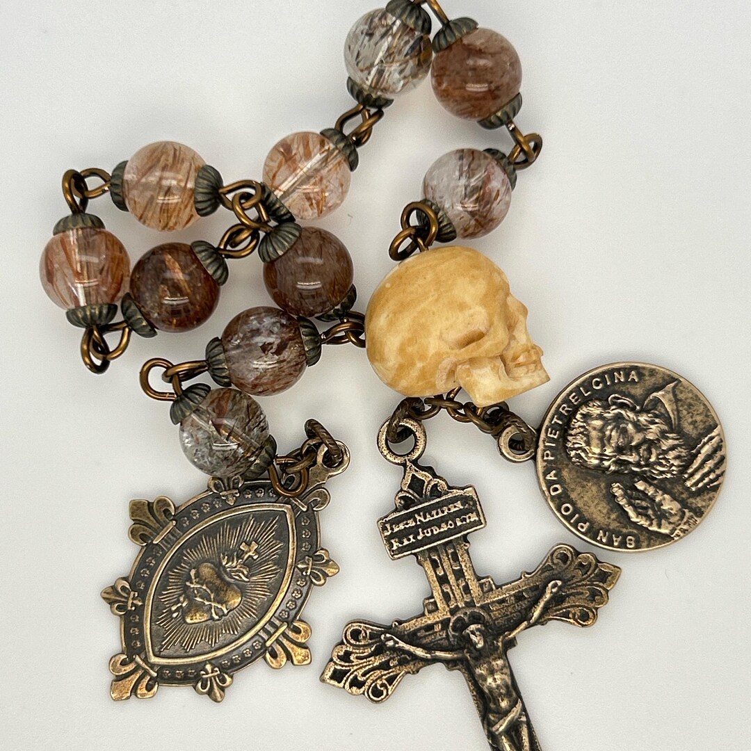 Memento Mori Sacred Heart St. Padre Pio Red Rutile Phantom Quartz ...