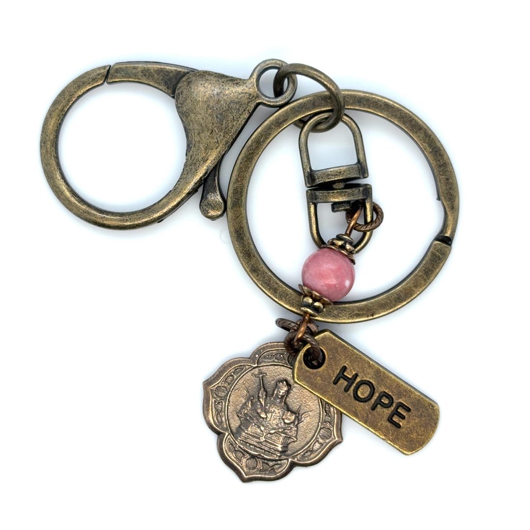 St. Agatha "hope" Breast Cancer Split Key Ring - Immaculaterose - Etsy