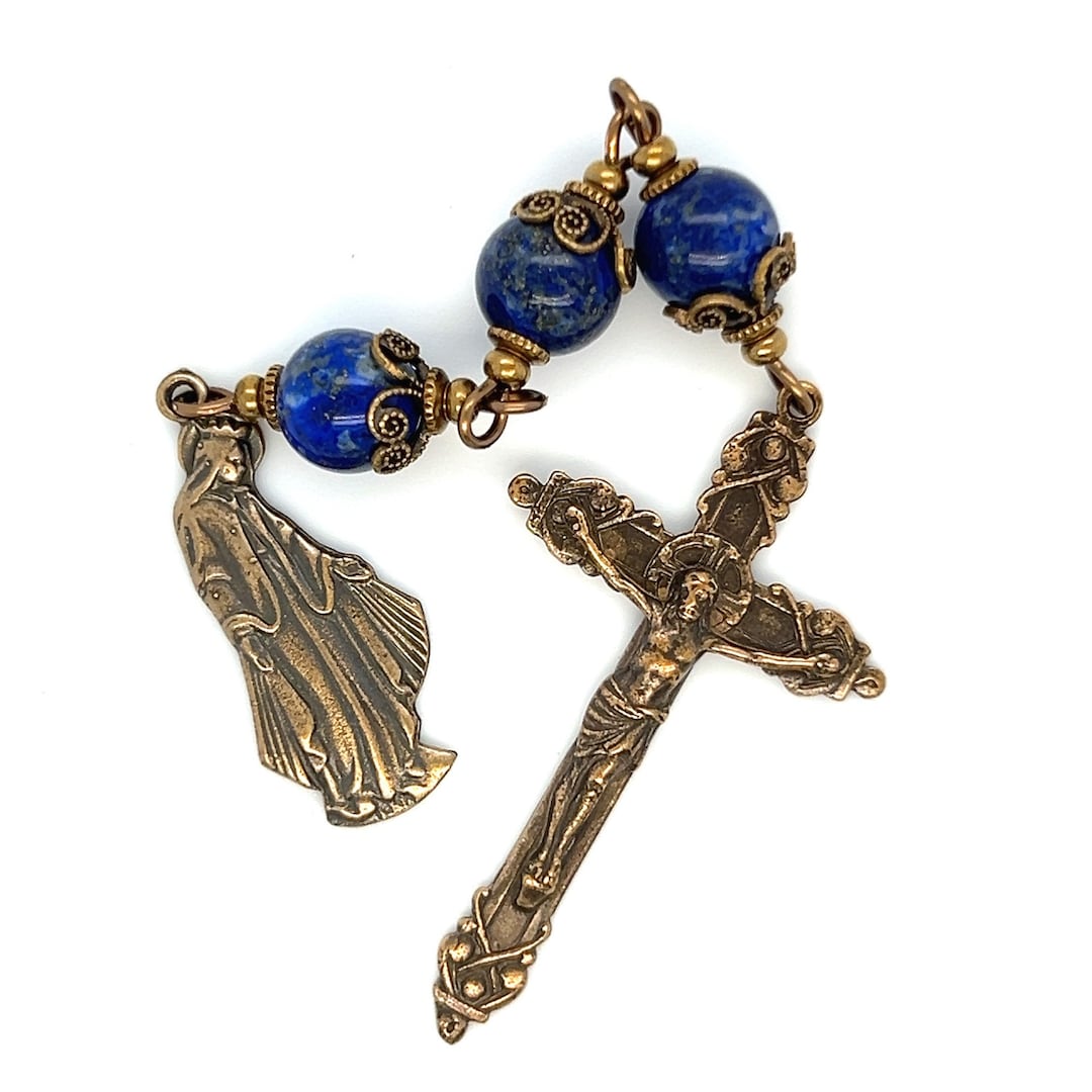 Three Hail Mary Miraculous Medal Lapis Lazuli Gemstone Chaplet ...