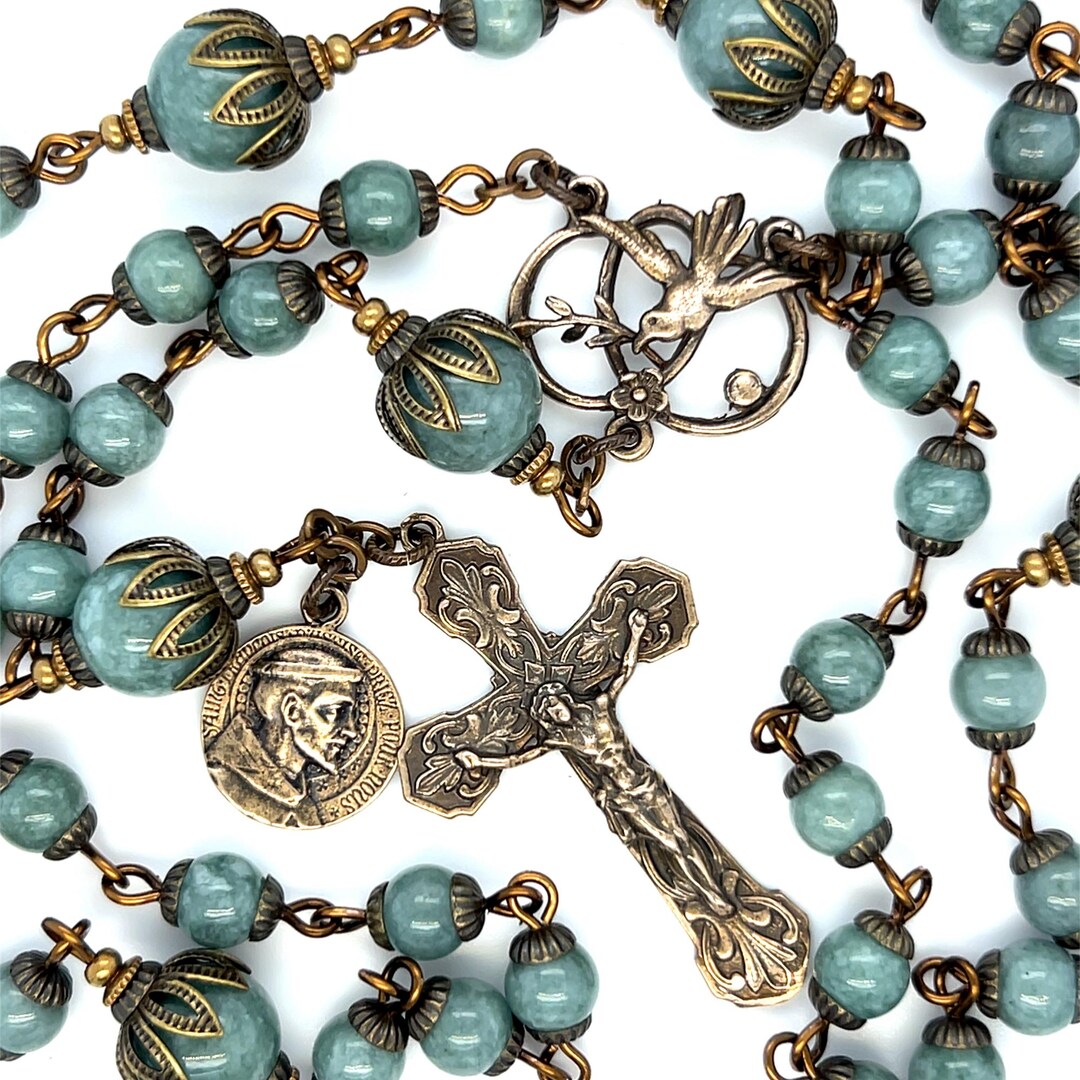 Holy Spirit Dove St. Francis Burma Jade Gemstone Bronze 5 Decade ...