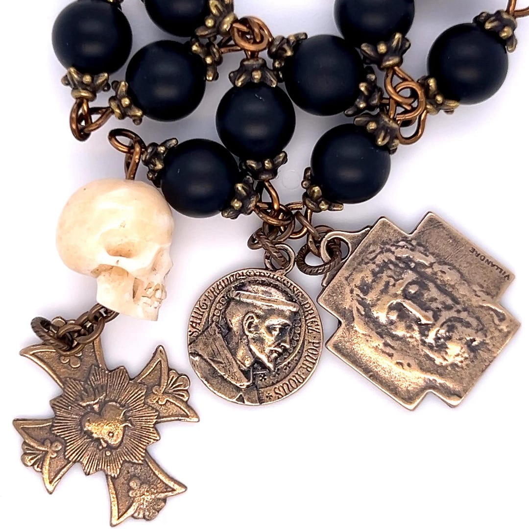 Memento Mori Sacred Heart Shroud of Turin St. Francis Black Onyx ...