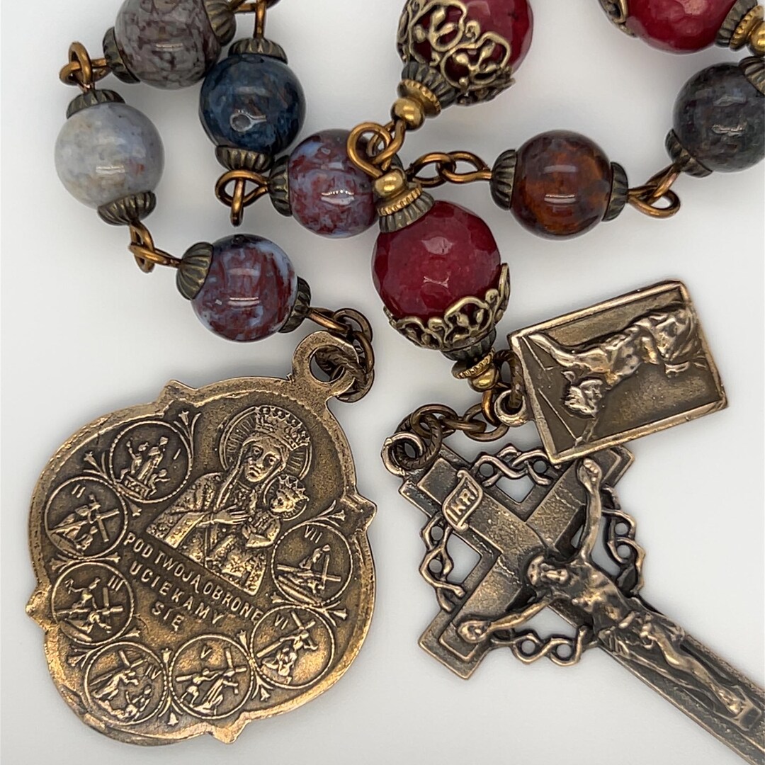 Stations of the Cross 7 Bead Santisimo Christo Red Quartz & Pietersite ...