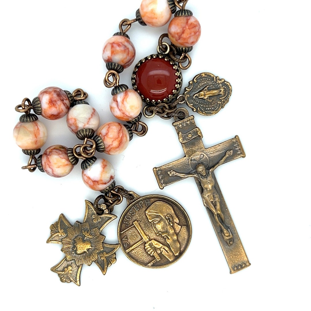 St. Joseph Sacred Heart Red Jasper & Redline Marble Gemstone 1 Decade ...
