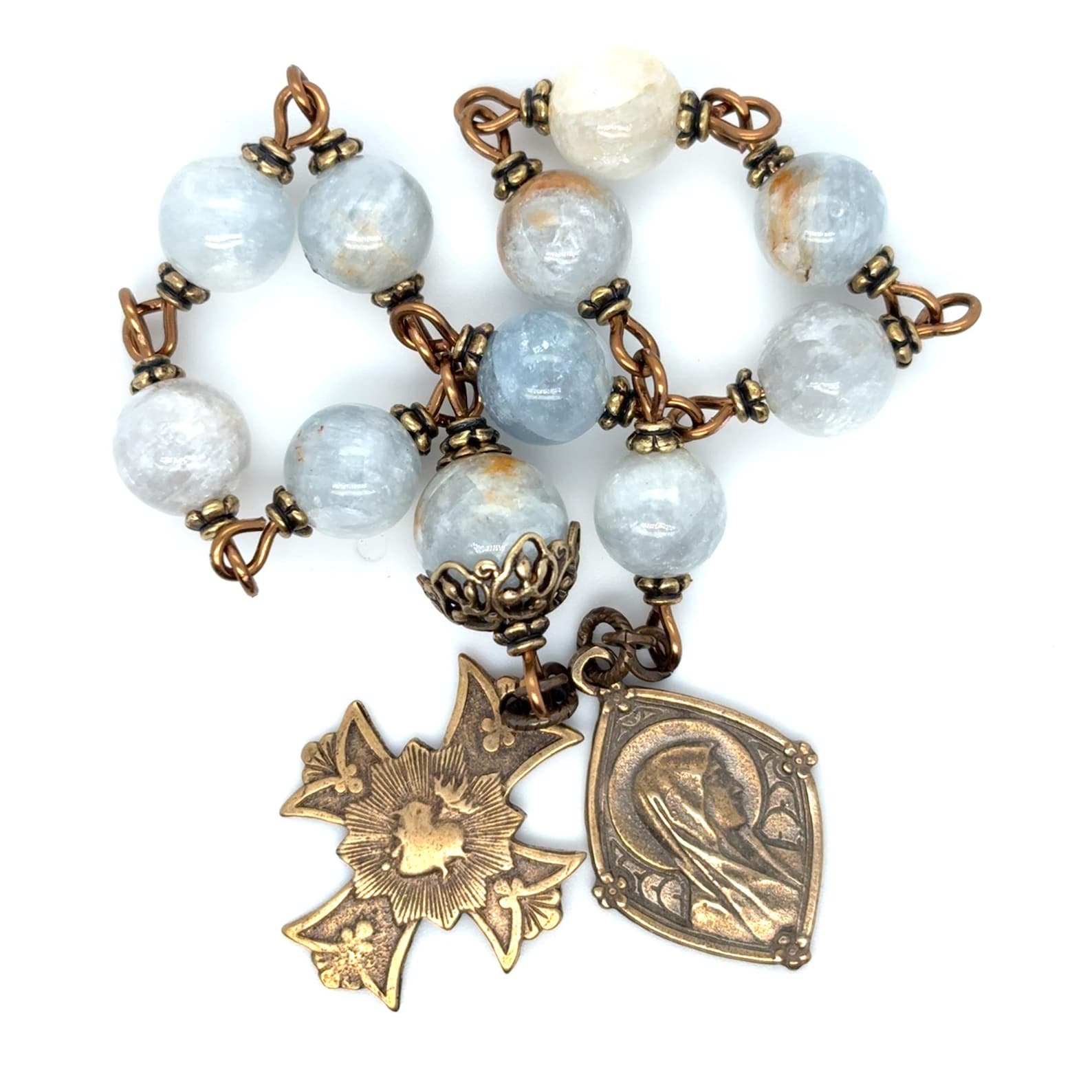 Sacred Heart Our Lady of Lourdes Rosary: Celesite Gemstone 1 Decade ...