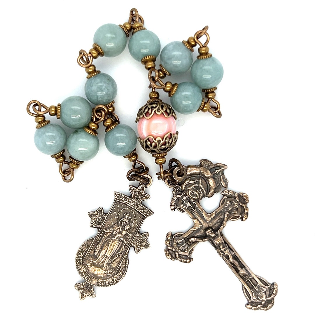Our Lady of Mt. Carmel Rose Miraculous Medal Queen Conch and Burma Jade ...