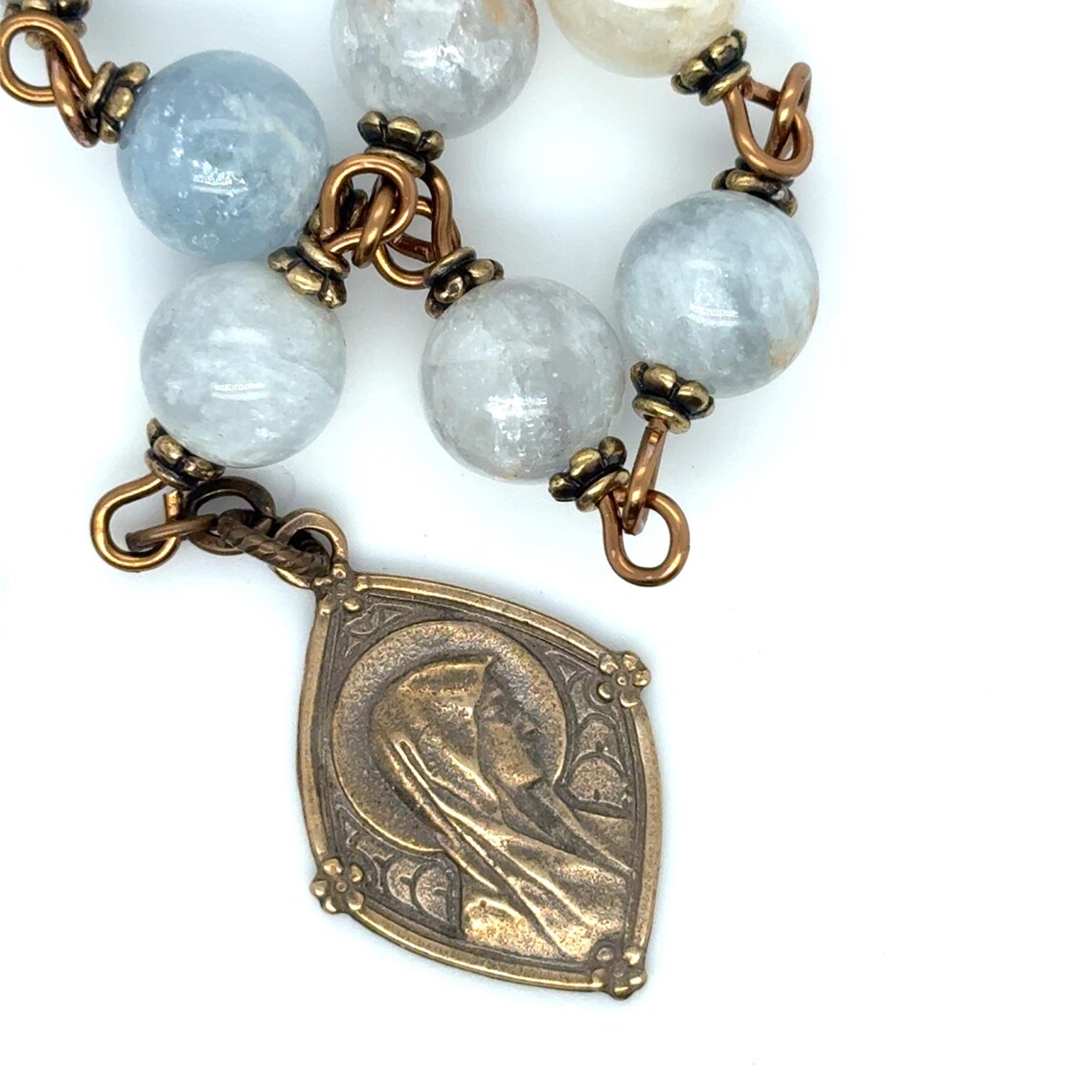 Sacred Heart Our Lady of Lourdes Rosary: Celesite Gemstone 1 Decade ...