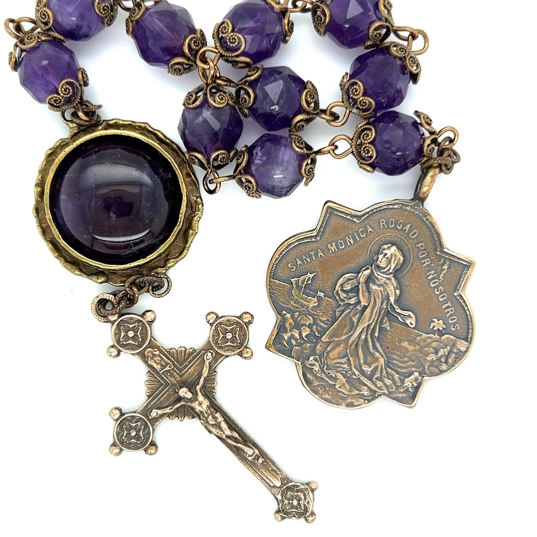 St. Monica Our Lady of the Rosary Amethyst Gemstone 1 Decade Bronze ...