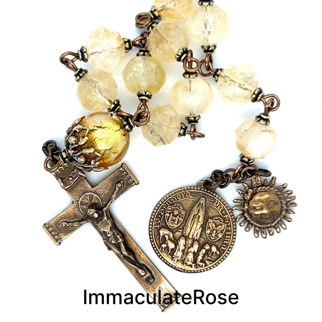 Our Lady of Fatima Miracle of the Sun Citrine Gemstone Italian Murano 1 ...