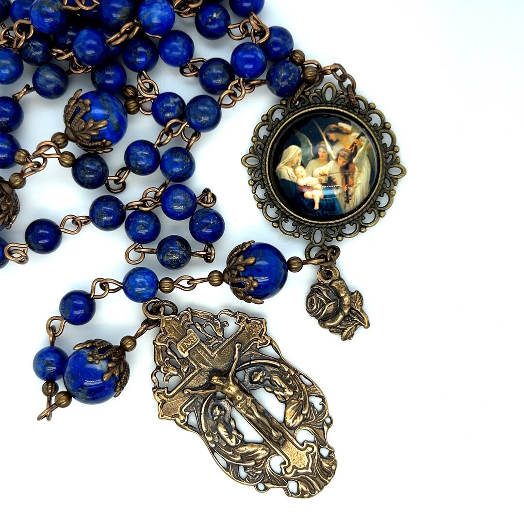 Song of the Angels Rose Miraculous Medal Lapis Lazuli Gemstone Bronze 5 ...