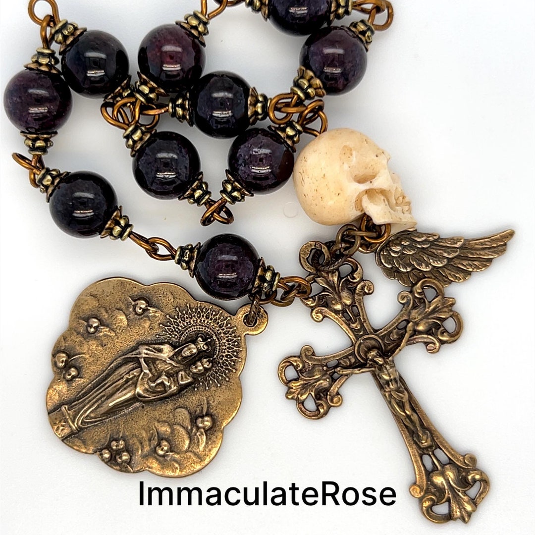 Memento Mori Mary Realms of Angels Red Garnet Gemstone Bronze Catholic ...