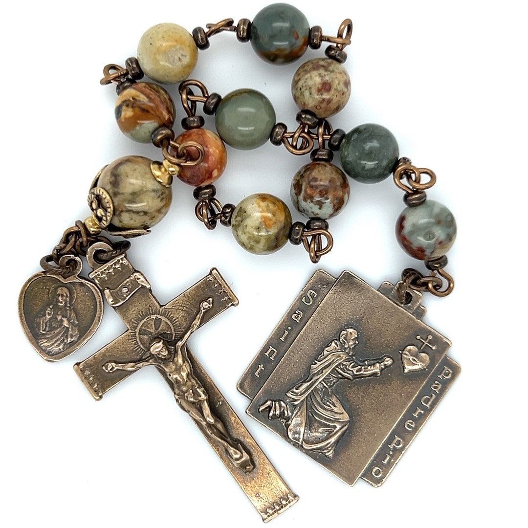 St. Padre Pio Sacred Heart Rocky Butte Jasper Gemstone Bronze Catholic ...