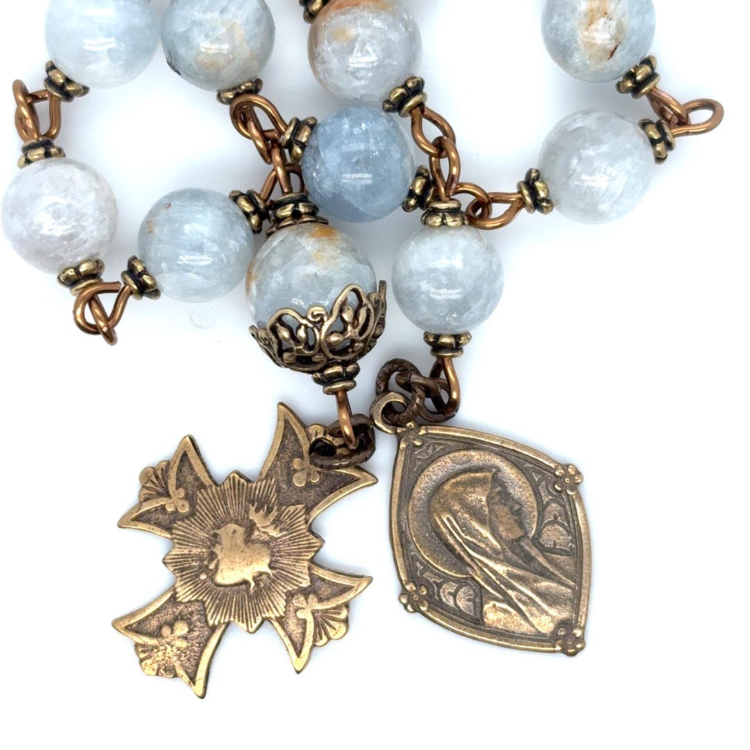 Sacred Heart Our Lady of Lourdes Rosary: Celesite Gemstone 1 Decade ...