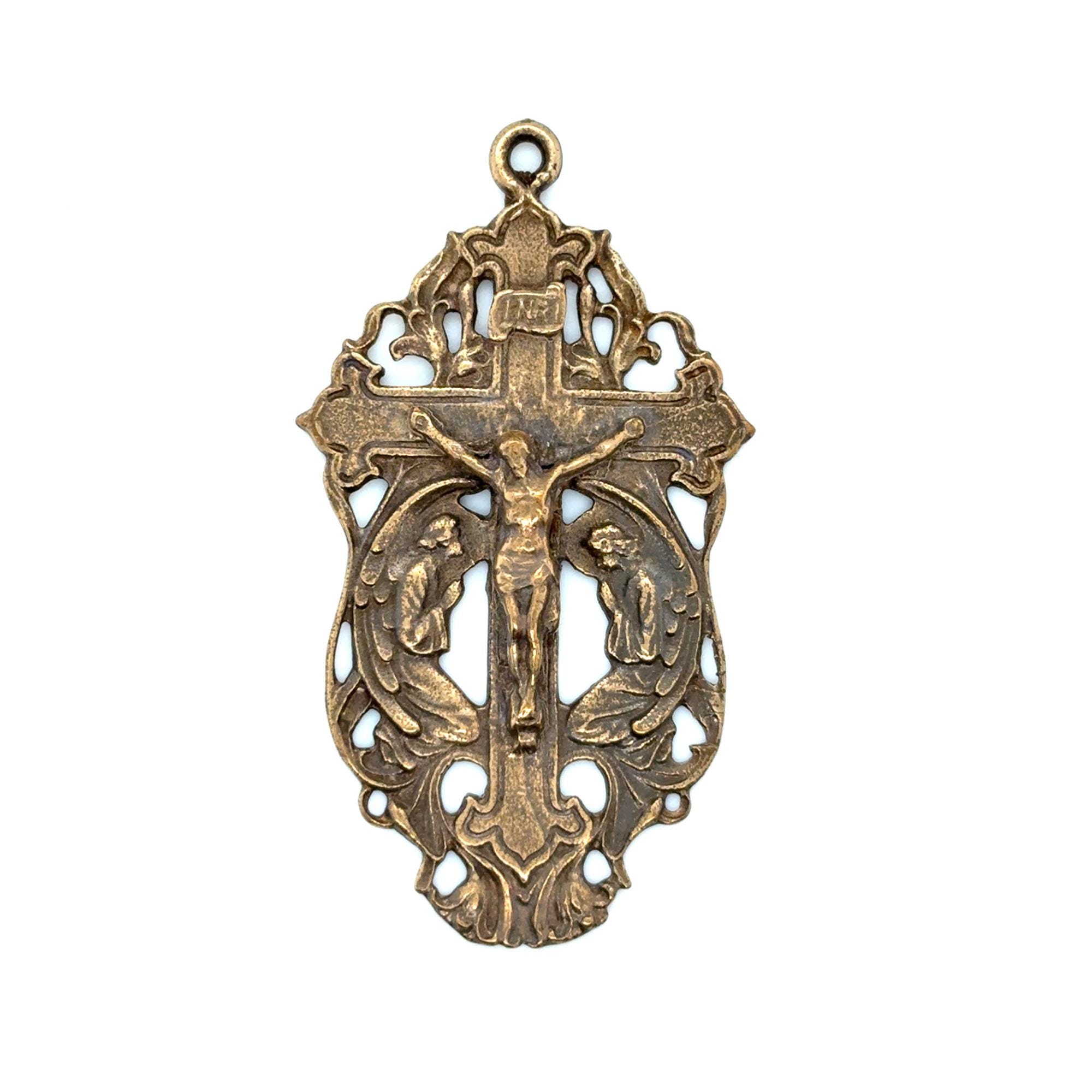 Two Angels Crucifix - Sterling Silver or Bronze - Rosary Parts 1217 ...
