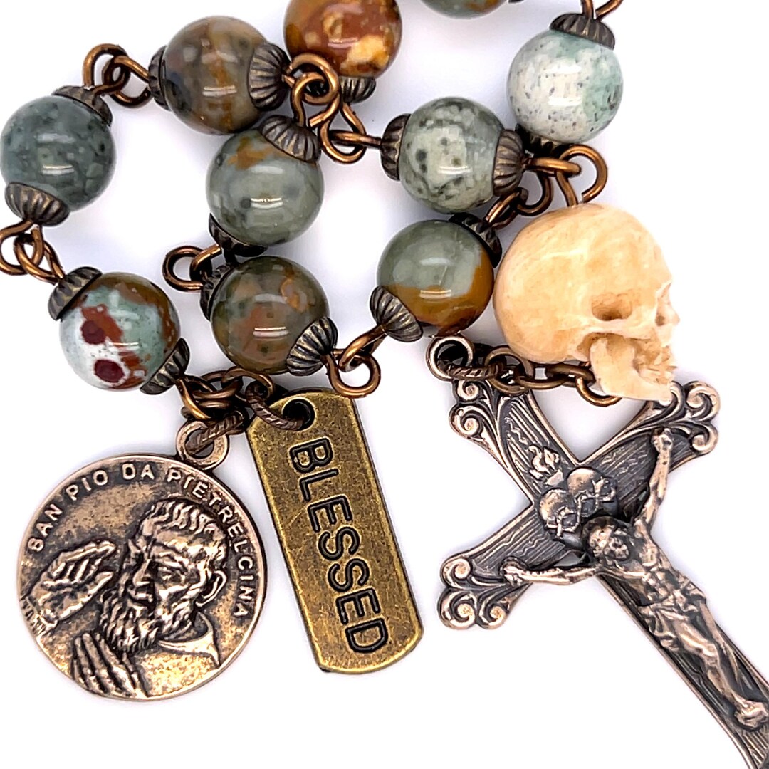 Memento Mori St. Padre Pio Sacred Heart Rocky Butte Jasper Gemstone ...