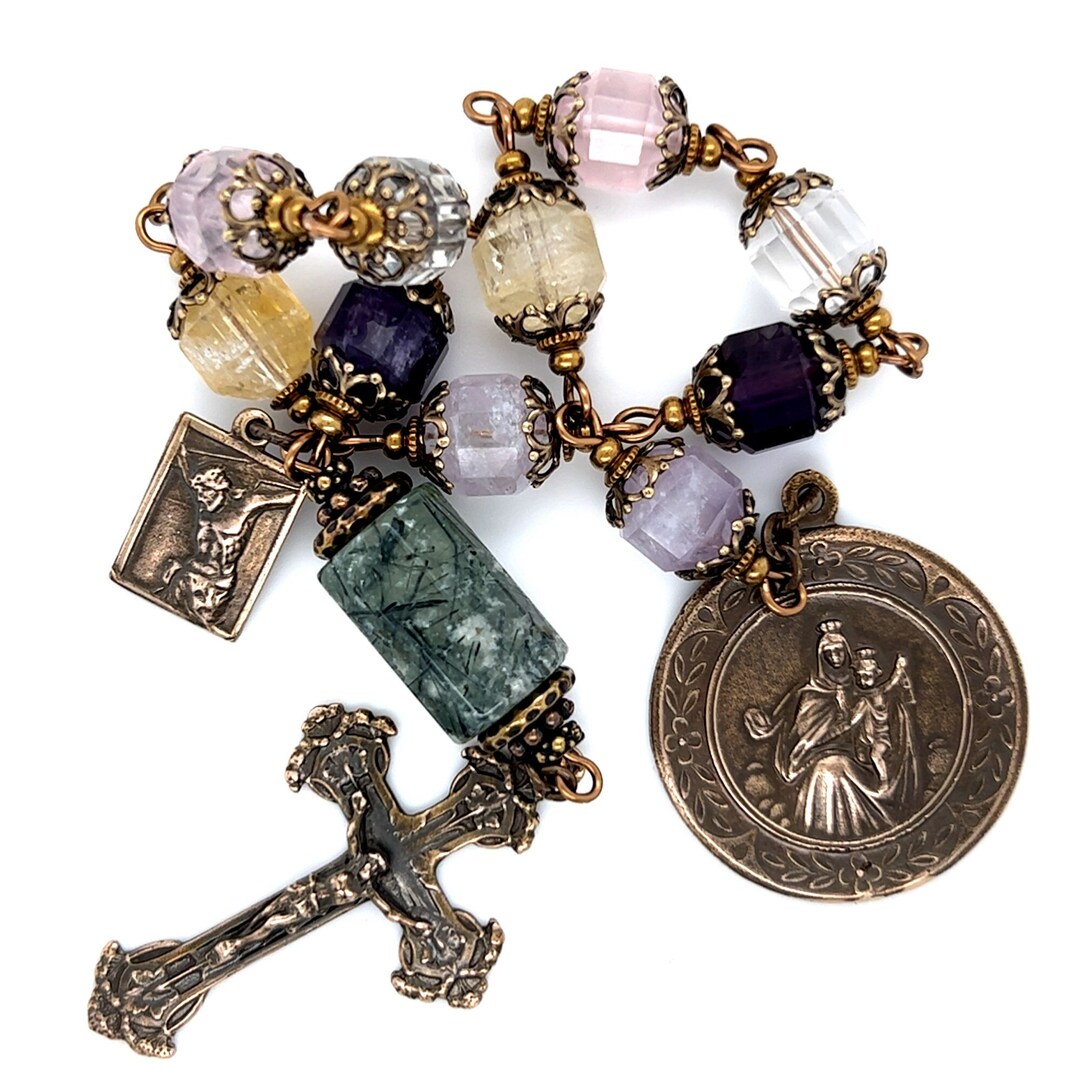 Our Lady of Mt. Carmel Santisimo Cristo Multi-gemstone 1 Decade Bronze ...