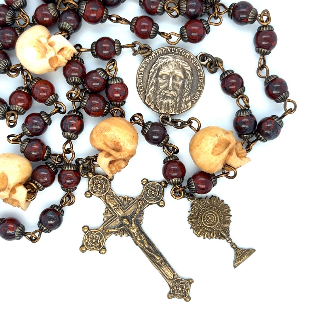 Memento Mori Shroud of Turin Monstrance Red Tiger Iron Gemstone Bronze ...