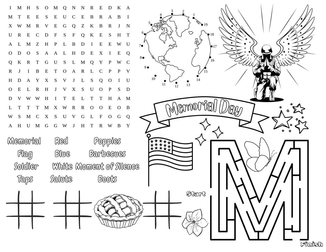 Memorial Day Activity Sheet for Kids – Printable Coloring Page, Word ...