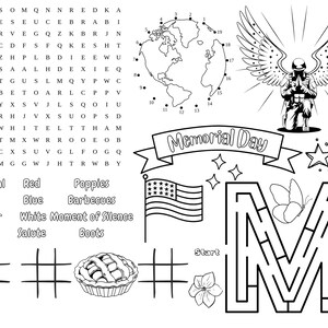 Memorial Day Activity Sheet for Kids – Printable Coloring Page, Word ...