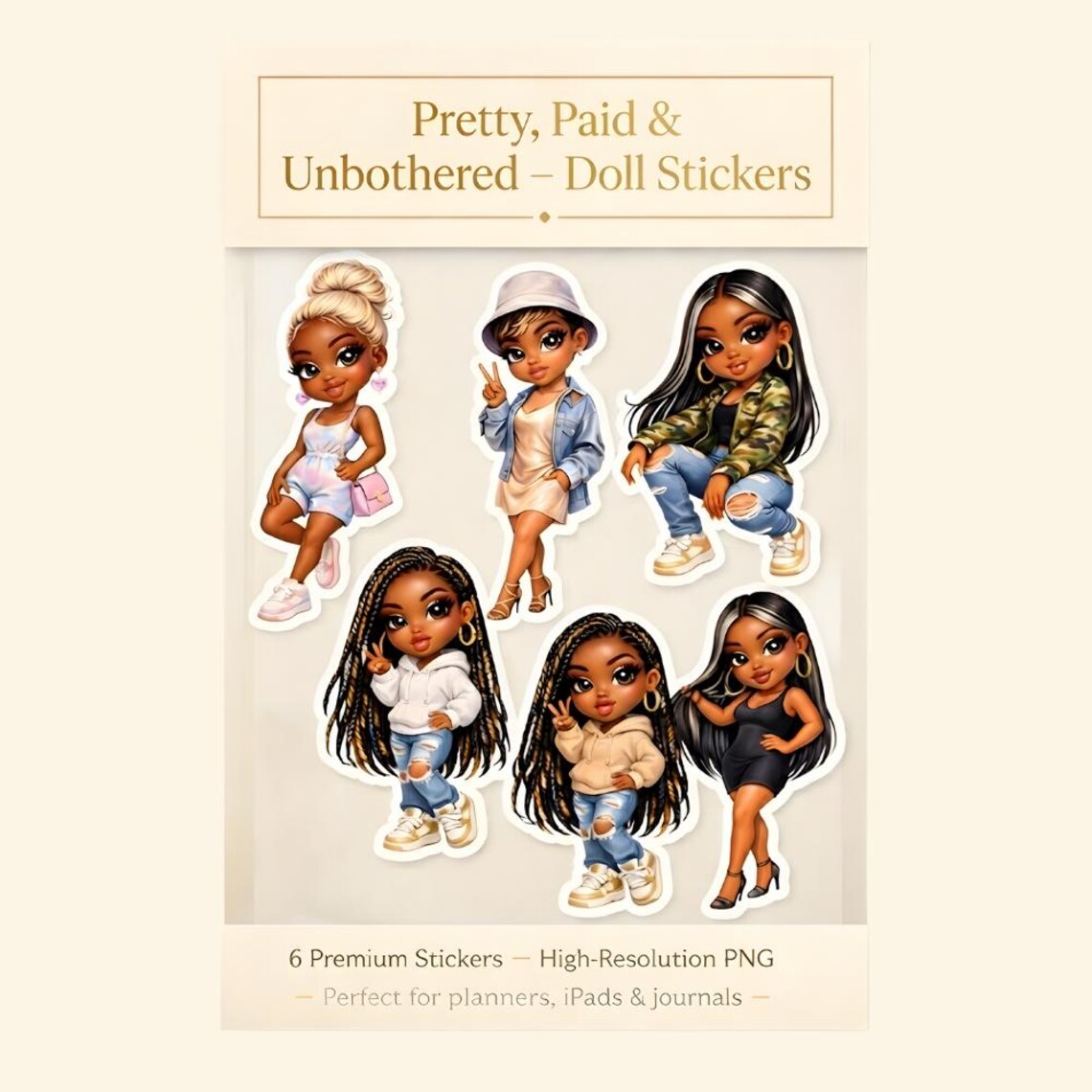 Pretty Paid Unbothered 6 PNG Sticker Pack, Black Girl Boss Digital ...