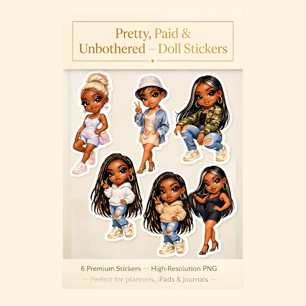 Pretty Paid Unbothered 6 PNG Sticker Pack, Black Girl Boss Digital ...