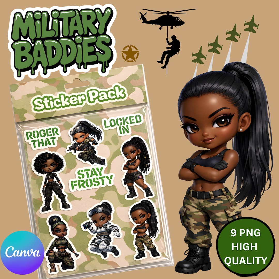Military Baddies Sticker Pack PNG, Black Girl Army Clipart Bundle - Etsy