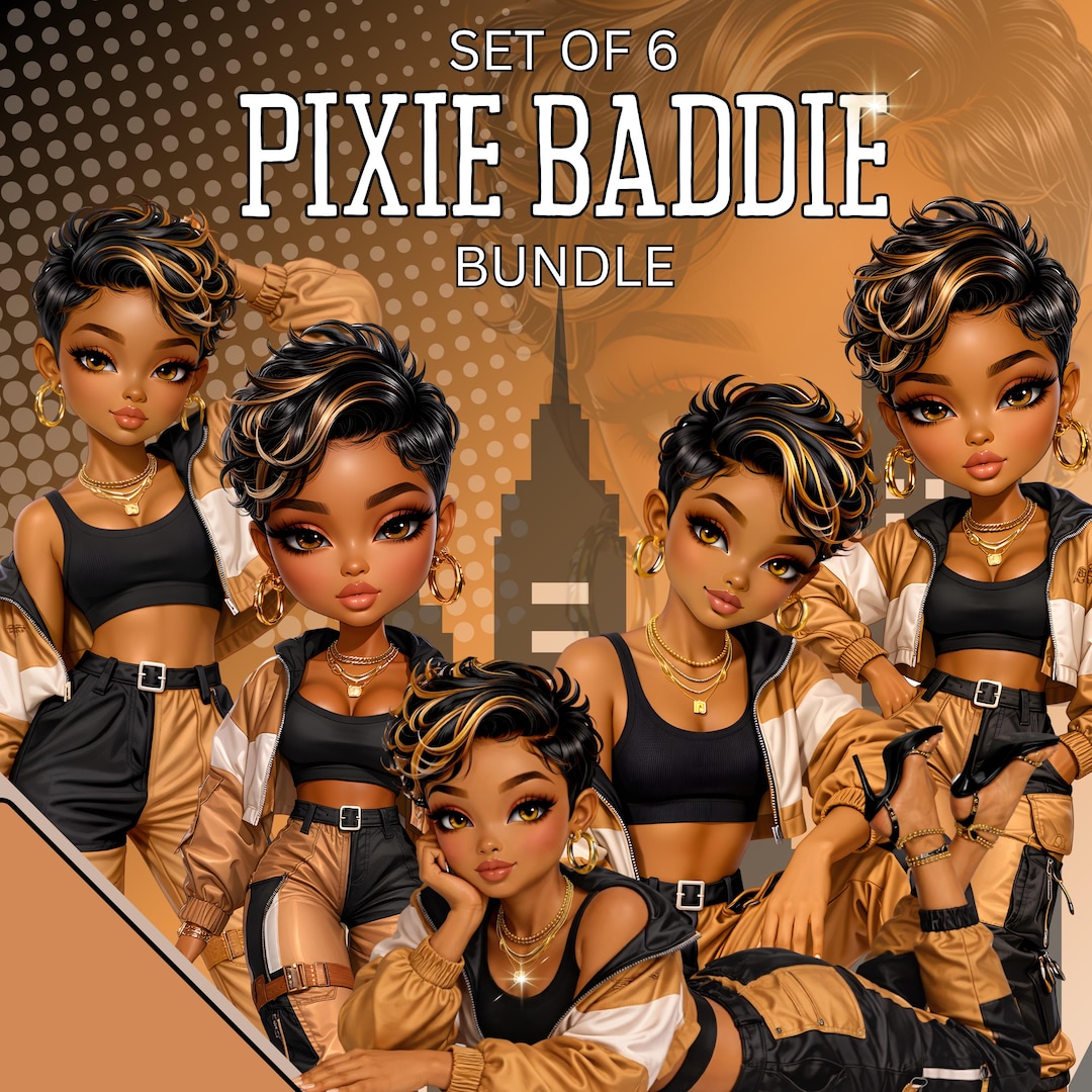 Pixie Baddie Bundle PNG, Black Girl Clipart Set of 6, Fashion PNG - Etsy
