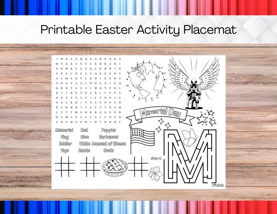 Memorial Day Activity Sheet for Kids – Printable Coloring Page, Word ...