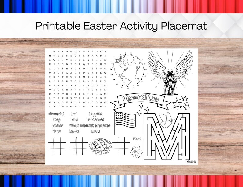 Memorial Day Activity Sheet for Kids – Printable Coloring Page, Word ...