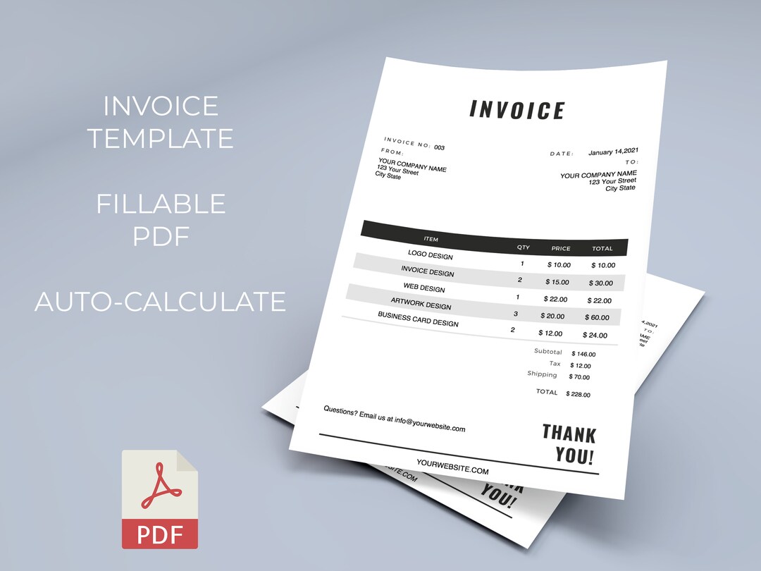 Invoice Template | Fillable Editable PDF Invoice | Printable Invoice ...