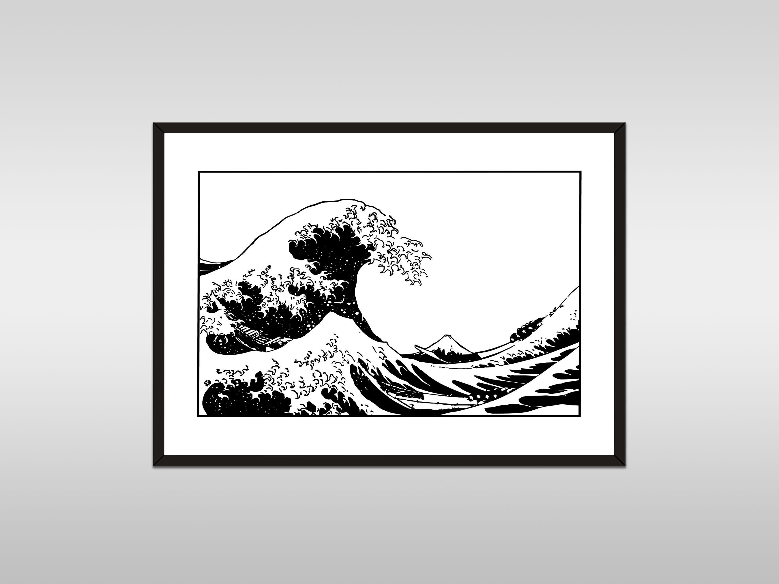 Black Great Wave Kanagawa Wall Art, Japanese Aesthetic Print, Great ...