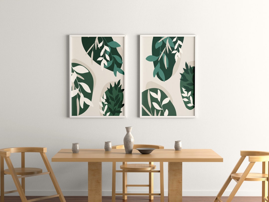 2 Piece Sage Green Boho Leaves Poster, Sage Leaf Wall Art, Botanical ...