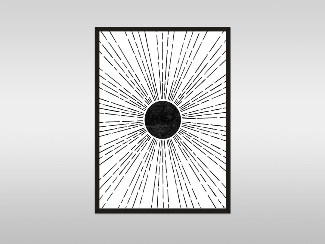 Black Sun Wall Art, Mid Century Sun Art Print, Modern Boho Aesthetic ...