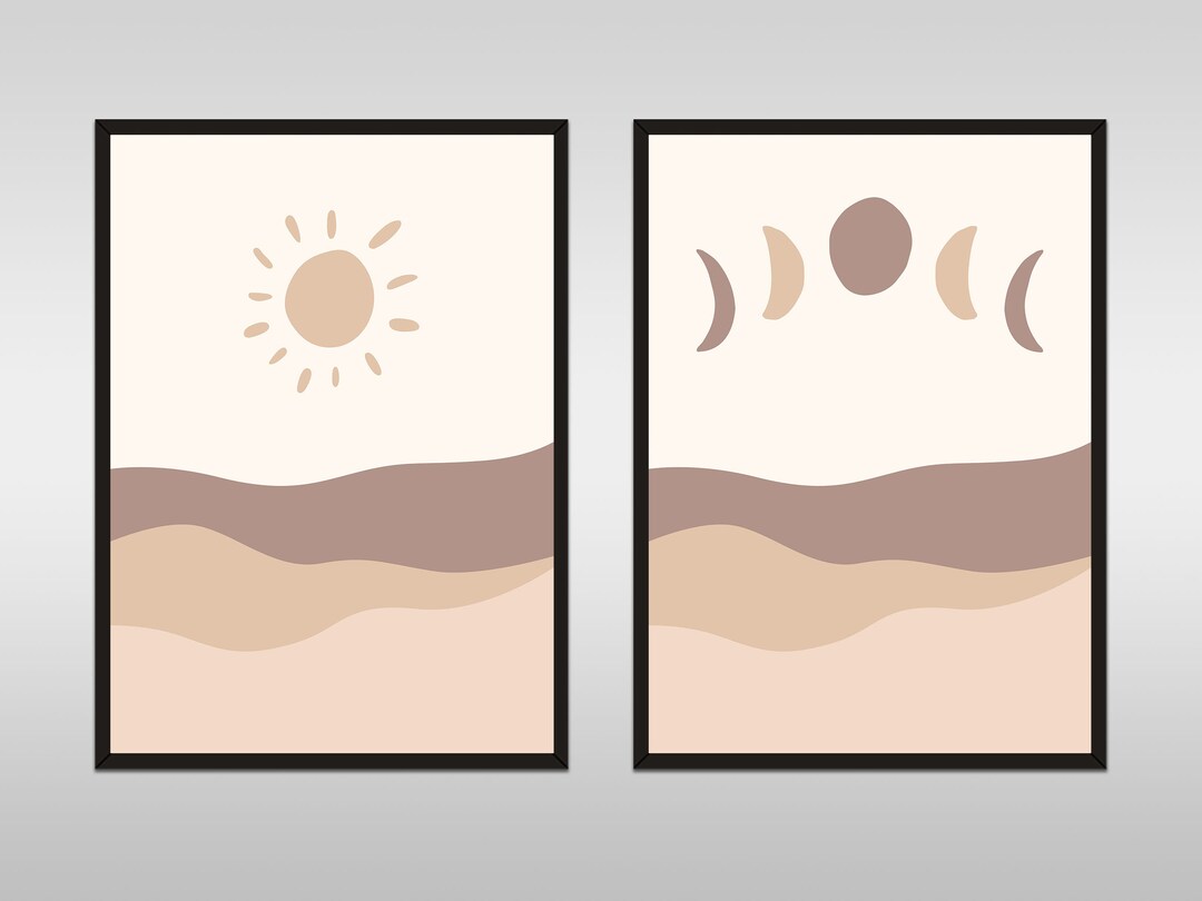 Neutral Boho Sun and Moon Wall Art Set of 2, Boho Living Room Decor ...