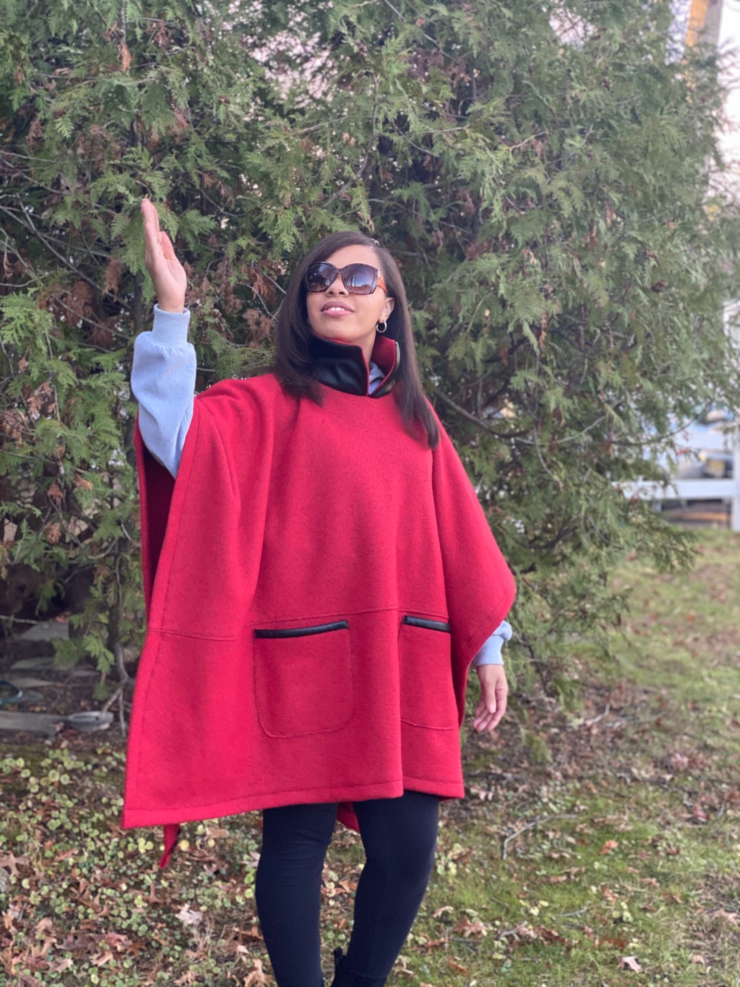 One-of-a-kind Red Wool Poncho - Etsy
