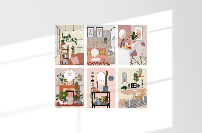 Set of 6 Postcards of Interior Prints / Interior Postcard Set / Home ...