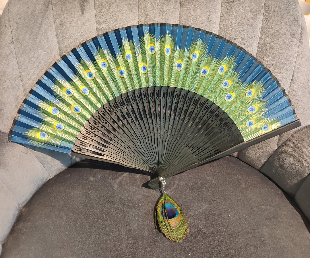 Antique Peacock Folding Fan/elegant Lady Folding Fan/silk Silk Fan/faux ...
