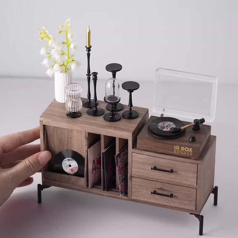 Dollhouse Miniature Vinyl Record Player & Candlestick Model - Etsy