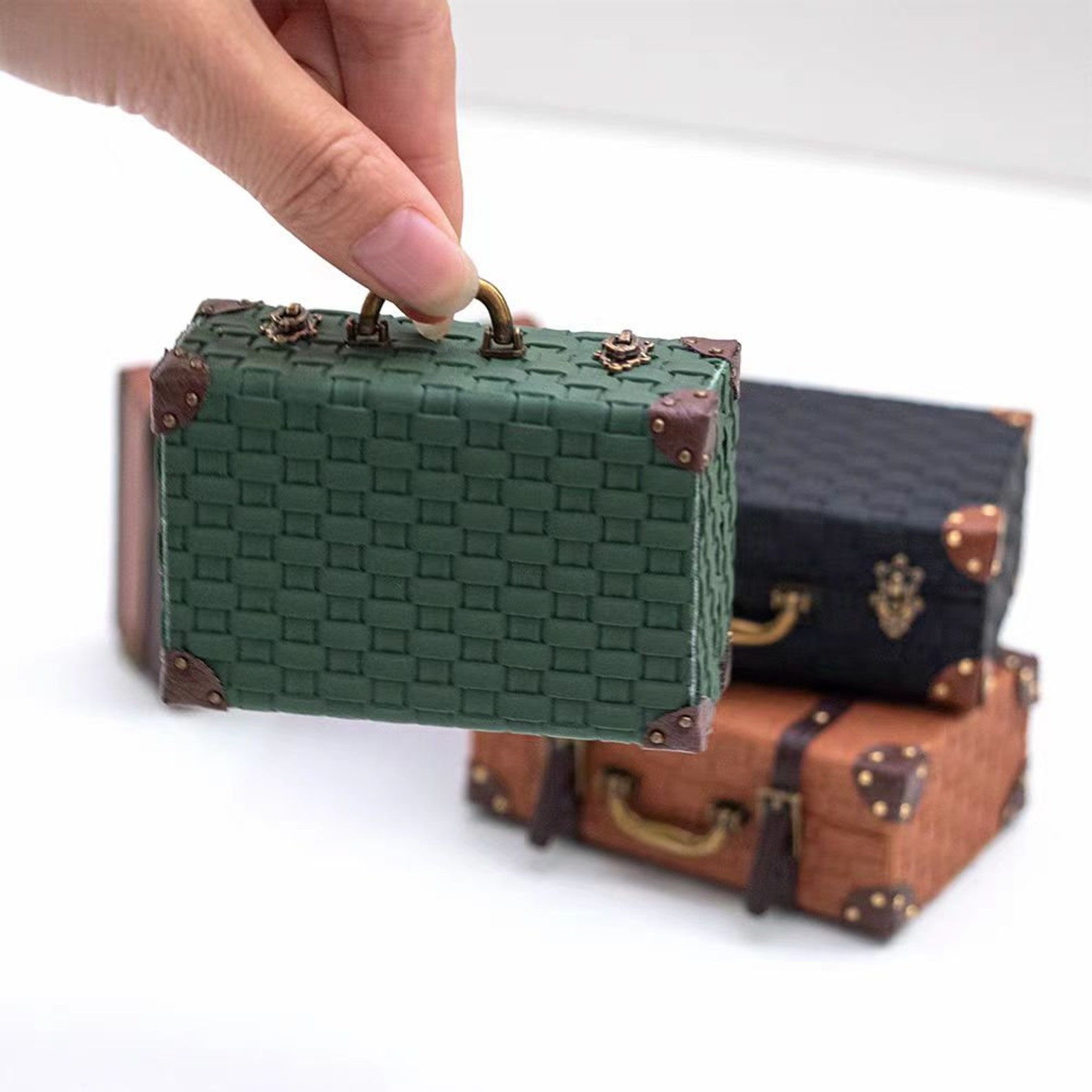 1:6 Dollhouse Miniature Mini Simulation Suitcase Retro Woven Handbag ...