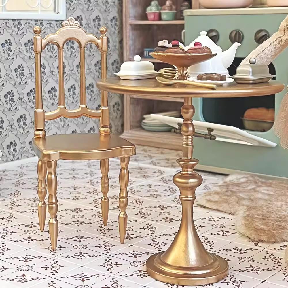 1:6 Scale Dollhouse Miniature Mini Simulation Metal Table and Chair Set ...