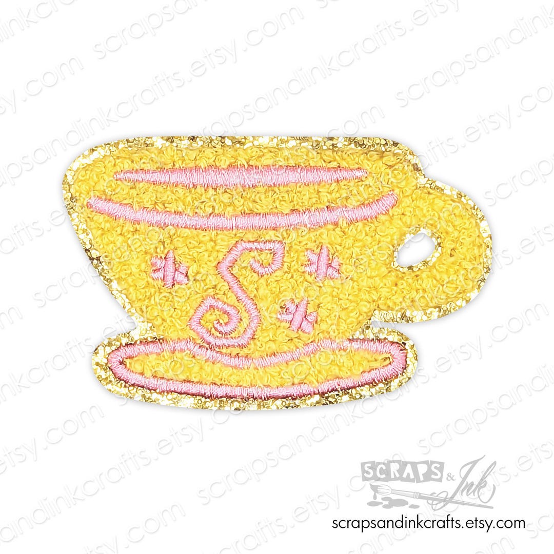 YELLOW TEACUP Embroidered/chenille Iron-on Patch for DIY Crafts ...
