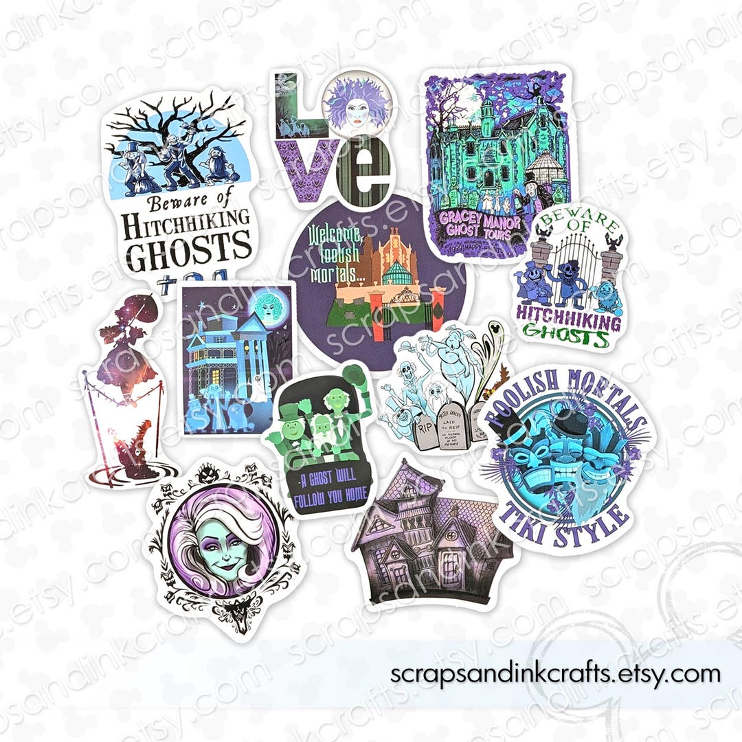 HAUNTED MANSION STICKERS Set 2 Set of 12 Water-resistant Stickers for ...