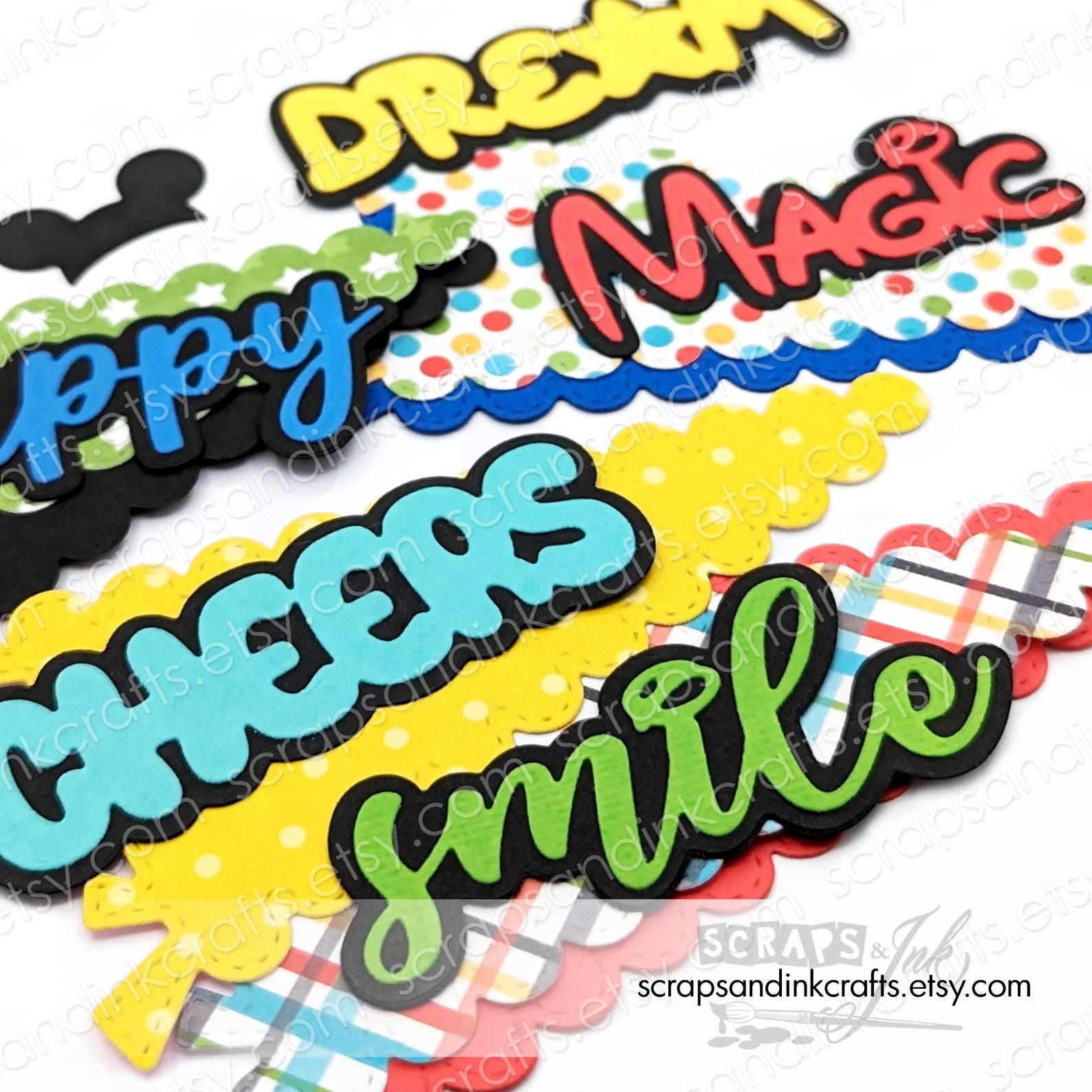 MOUSE PENNANT & WORDS Set of 12 Metal Cutting Dies for Papercrafts ...