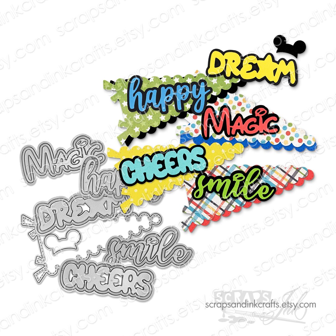 MOUSE PENNANT W/WORDS Set of 12 Metal Cutting Dies for Papercrafts ...