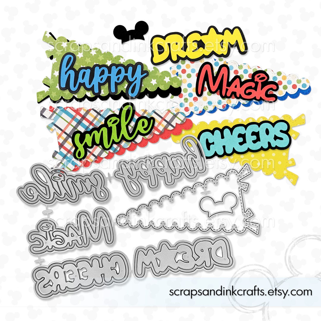 MOUSE PENNANT W/WORDS Set of 12 Metal Cutting Dies for Disney-themed ...