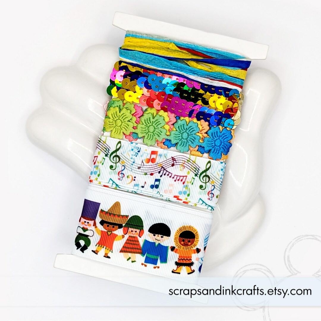 SMALL WORLD 2 Set of 5 Coordinating Ribbons & Trim for Disney-inspired ...
