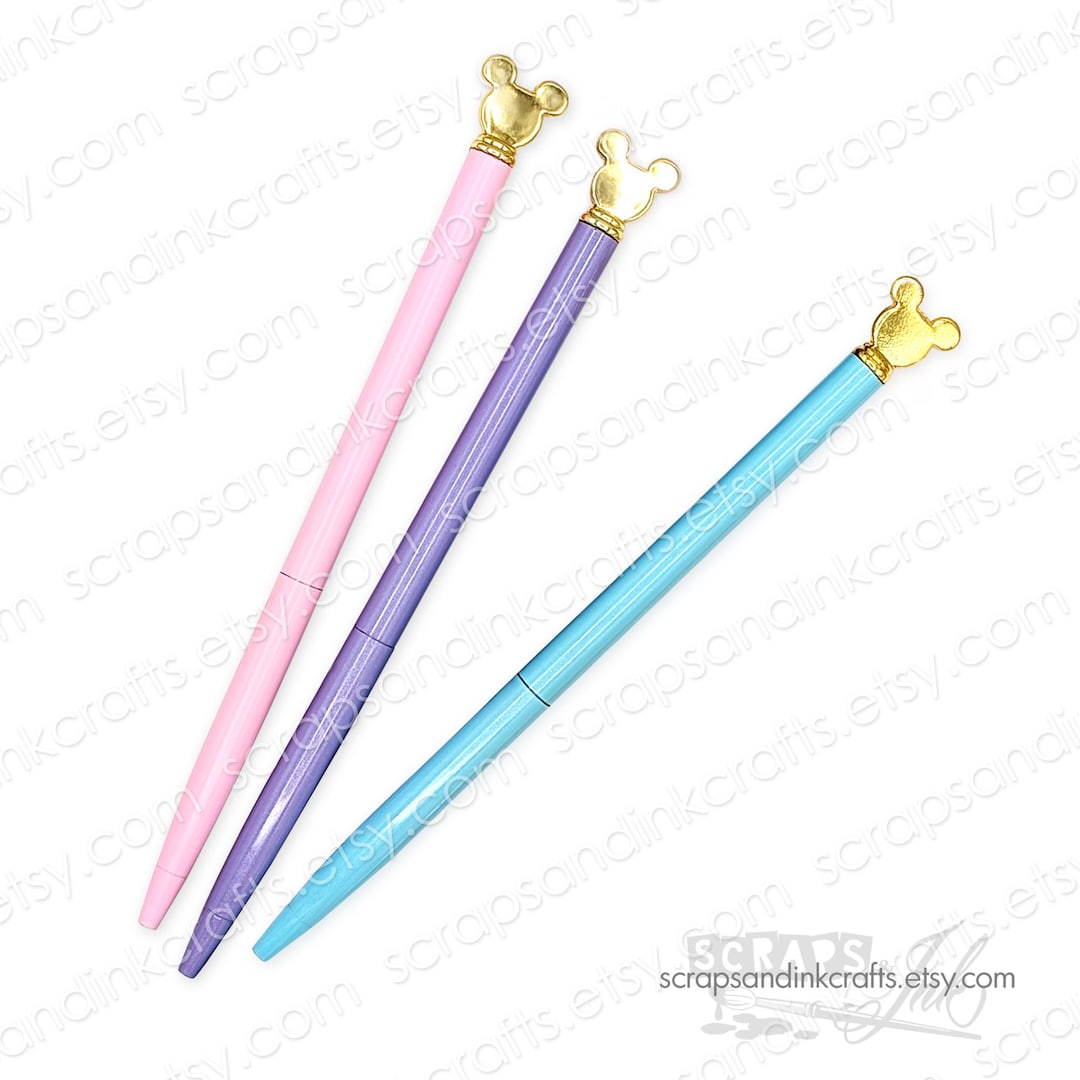 MICKEY PEN SET of 3 (pastel Cases) Retractable Ballpoint Pens With ...