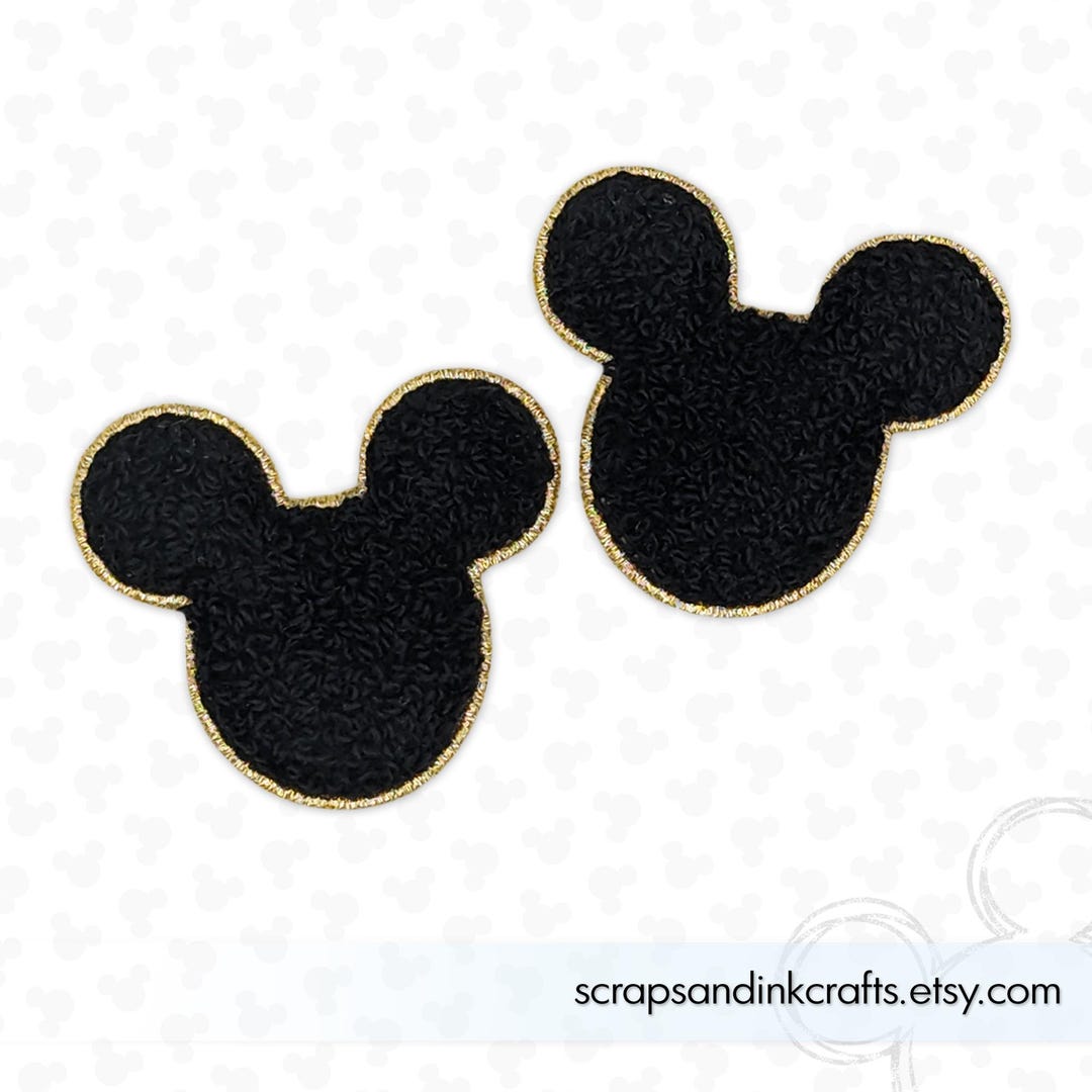 BLACK MICKEY Set of 2 Embroidered/chenille Adhesive-backed Patches for Crafts, Clothing, Bags ...